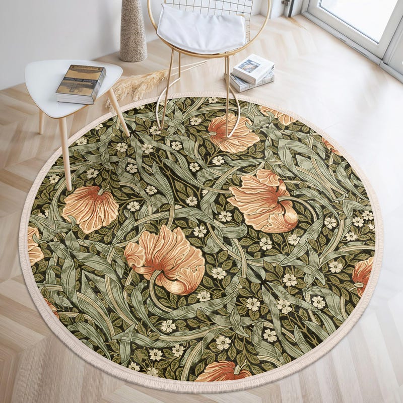 Washable Green Round Rug - Etsy