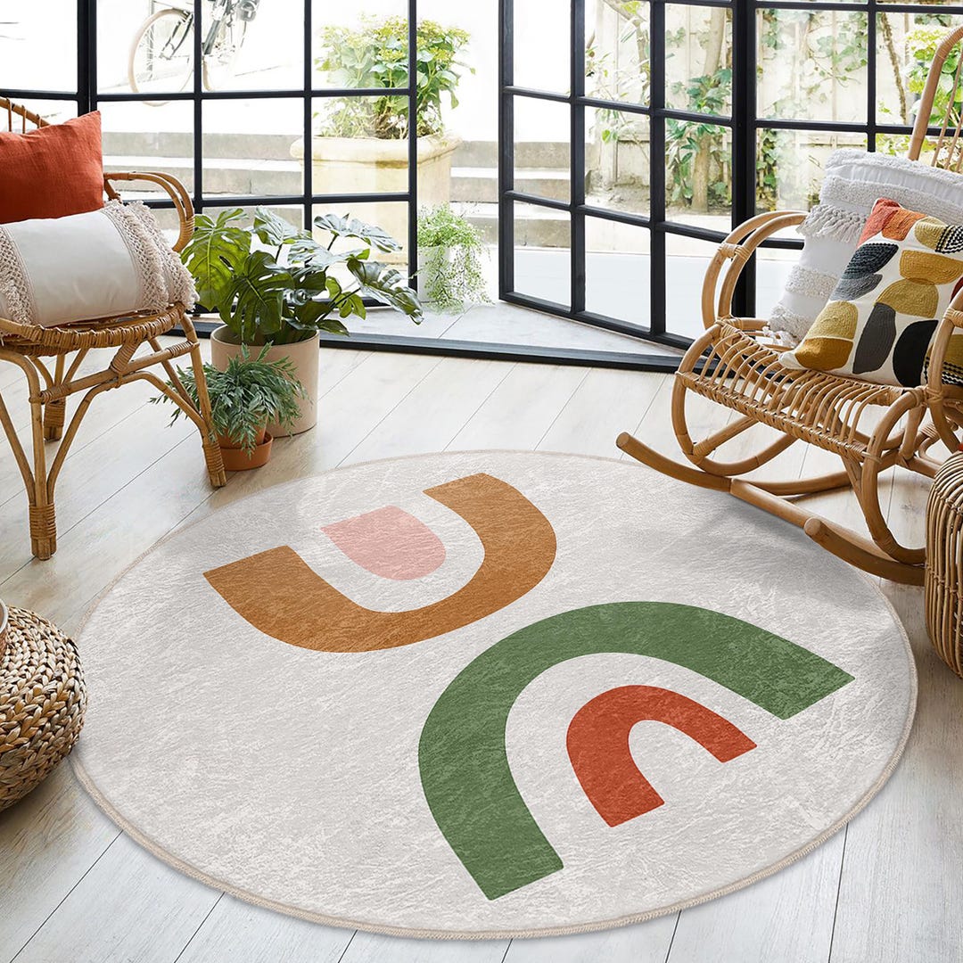 Modern Arch Geometric Round Rug - Multi Color Semi-circle Pattern ...