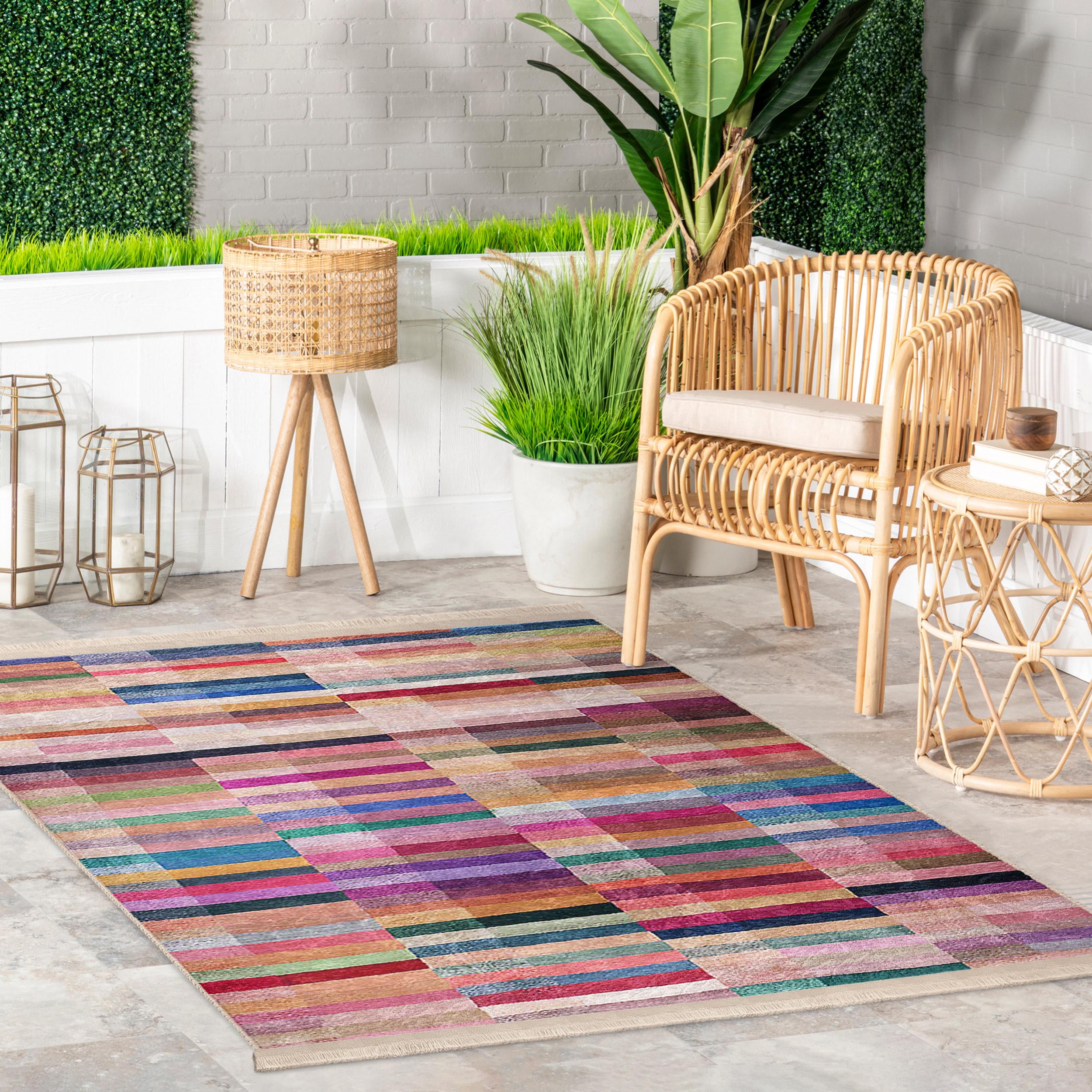 Colorful Stripes Area Rug - Vibrant Block Accent Carpet-multicolor Skid ...