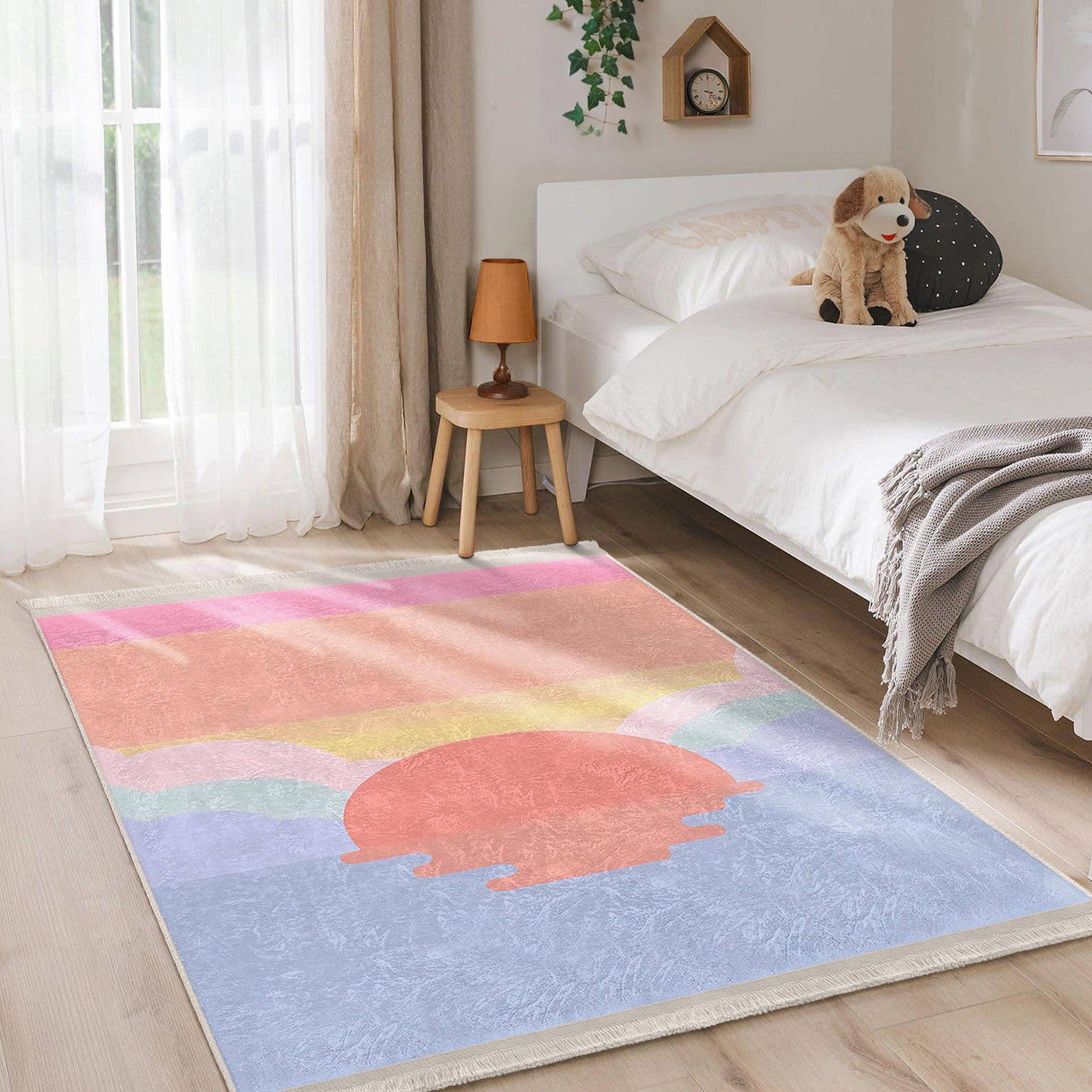 Sunset Rainbow Design Rug - Warm Pastel Color Palette Mat - Celestial ...