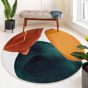 Abstract Colorblocks Round Rug - Geometric Shapes Artistic Circle ...