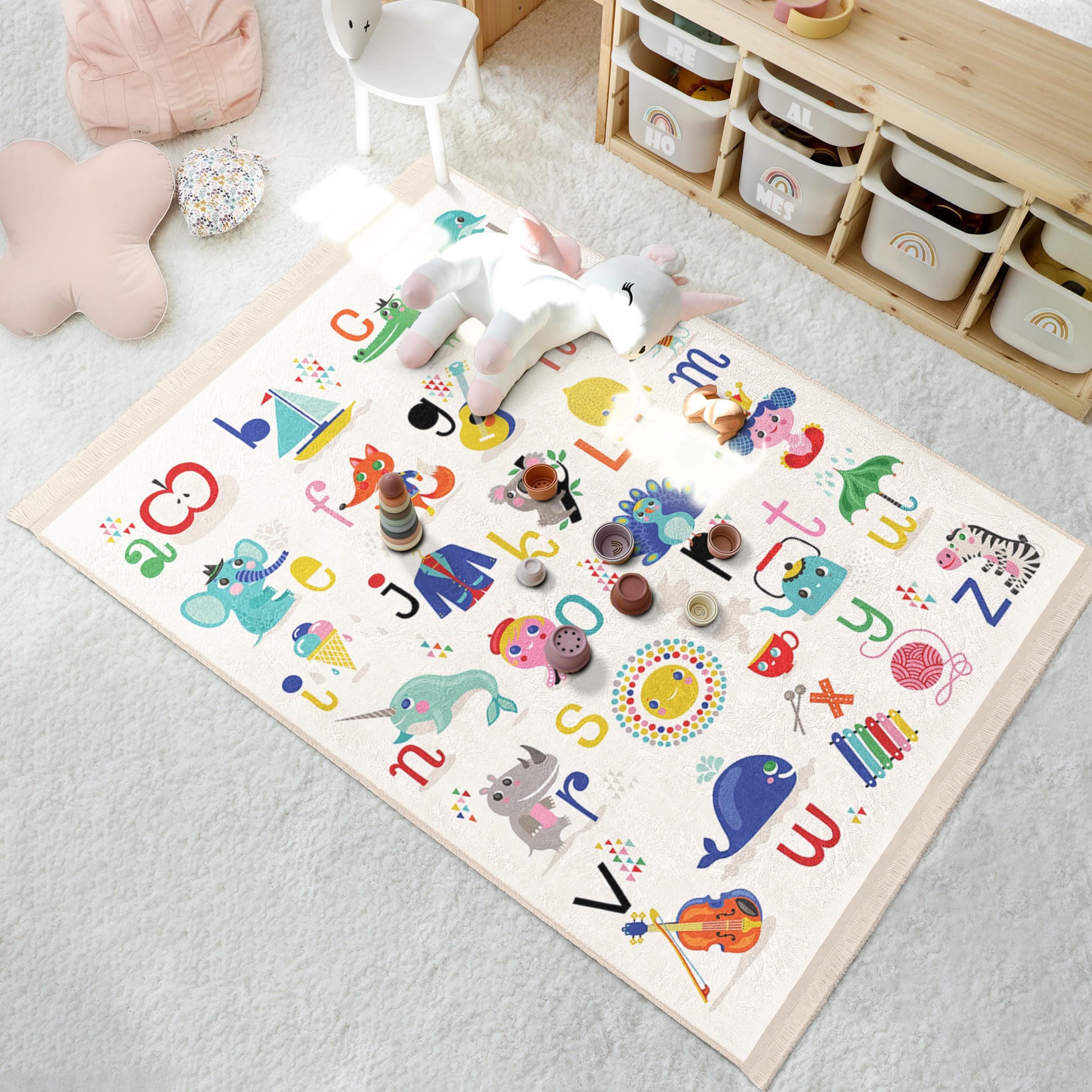 Alphabet Animals Nursery Learning Rug-colorful Cartoon Letters Carpet ...