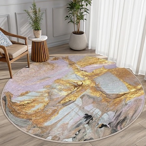 Gold Marble Abstract Round Rug - Gold Swirl Pattern Circle Carpet ...