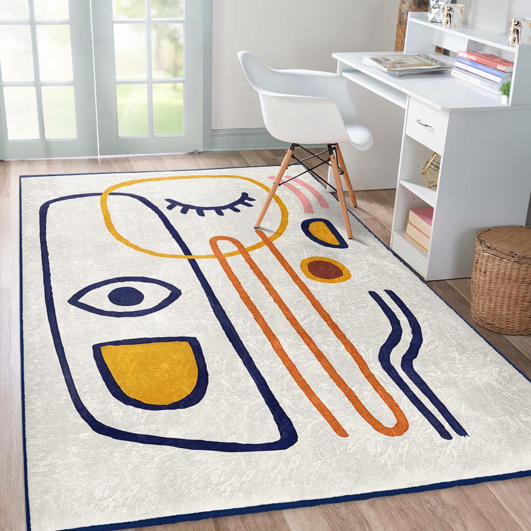 Contemporary Abstract Face Rug - Multicolored Geometric Lines Mat ...