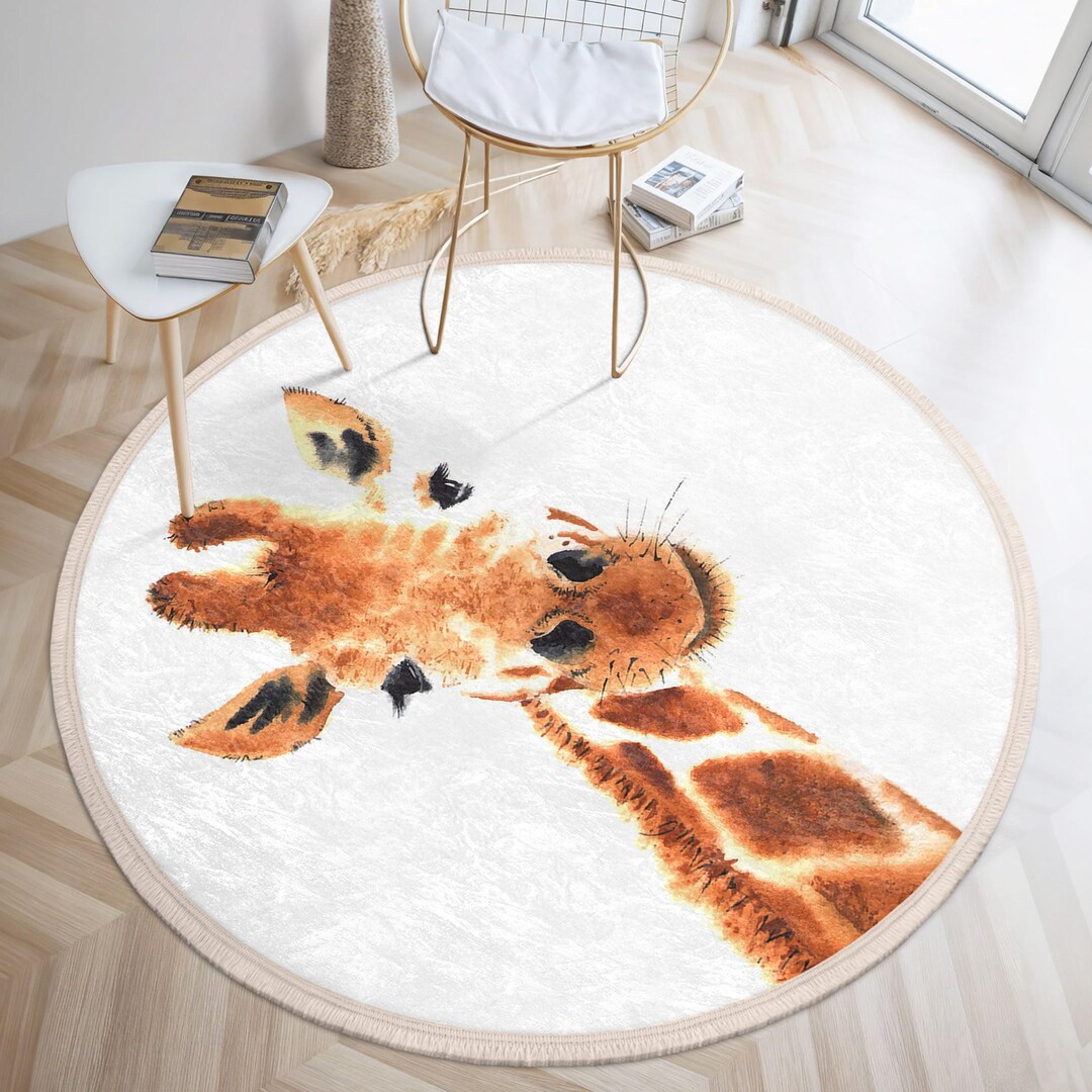 Rustic Giraffe Design Round Rug-safari Animal Accent Circle Carpet ...