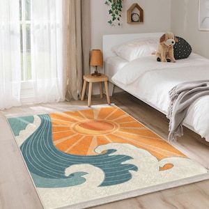 Sunburst Ocean Wave Rug-vibrant Sun Wave Pattern-coastal Beach Kids ...