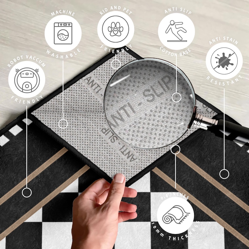 Black White Checkered Area Rug - Geometric Chessboard Pattern Carpet ...