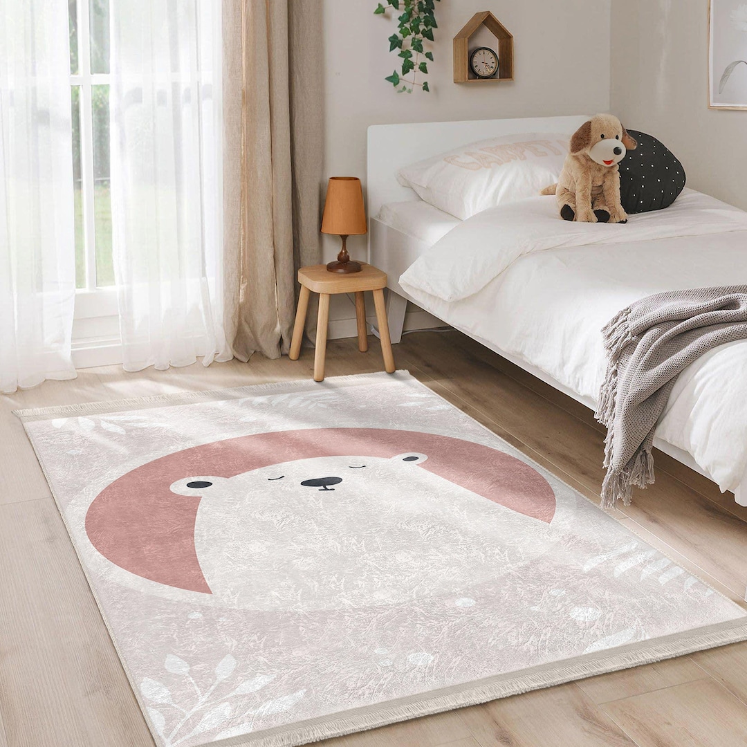 Cartoon Polar Bear Rug - Vintage Animal Nursery Carpet - Playroom Area ...