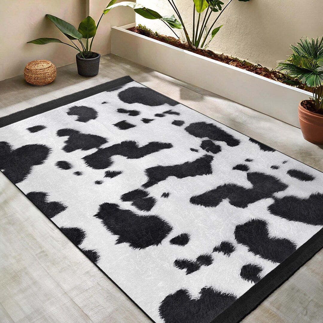 Cowhide Black White Area Rug -spotted Modern Accent Carpet-animal Print ...