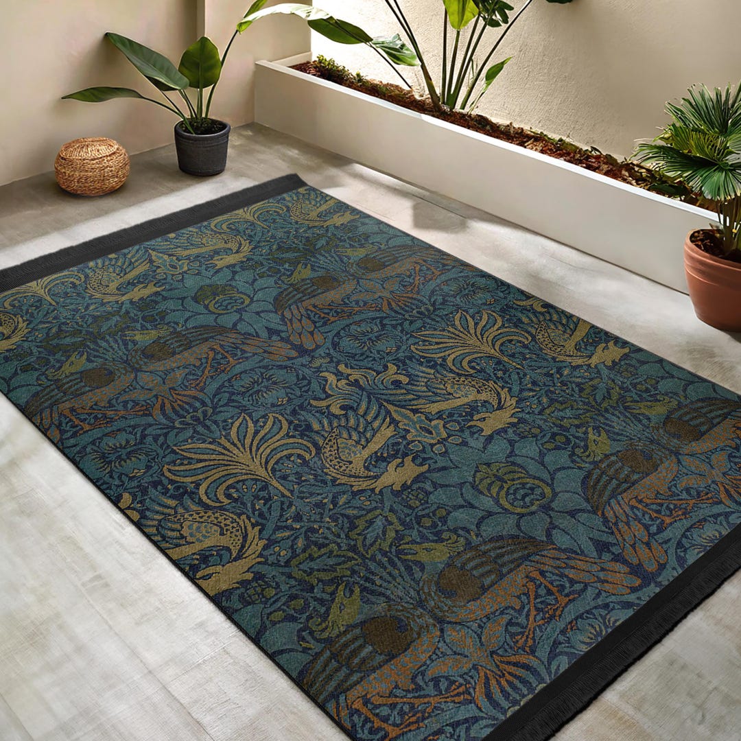 Victorian Blue Morris Art Area Rug-gothic Peacock Accent Carpet ...