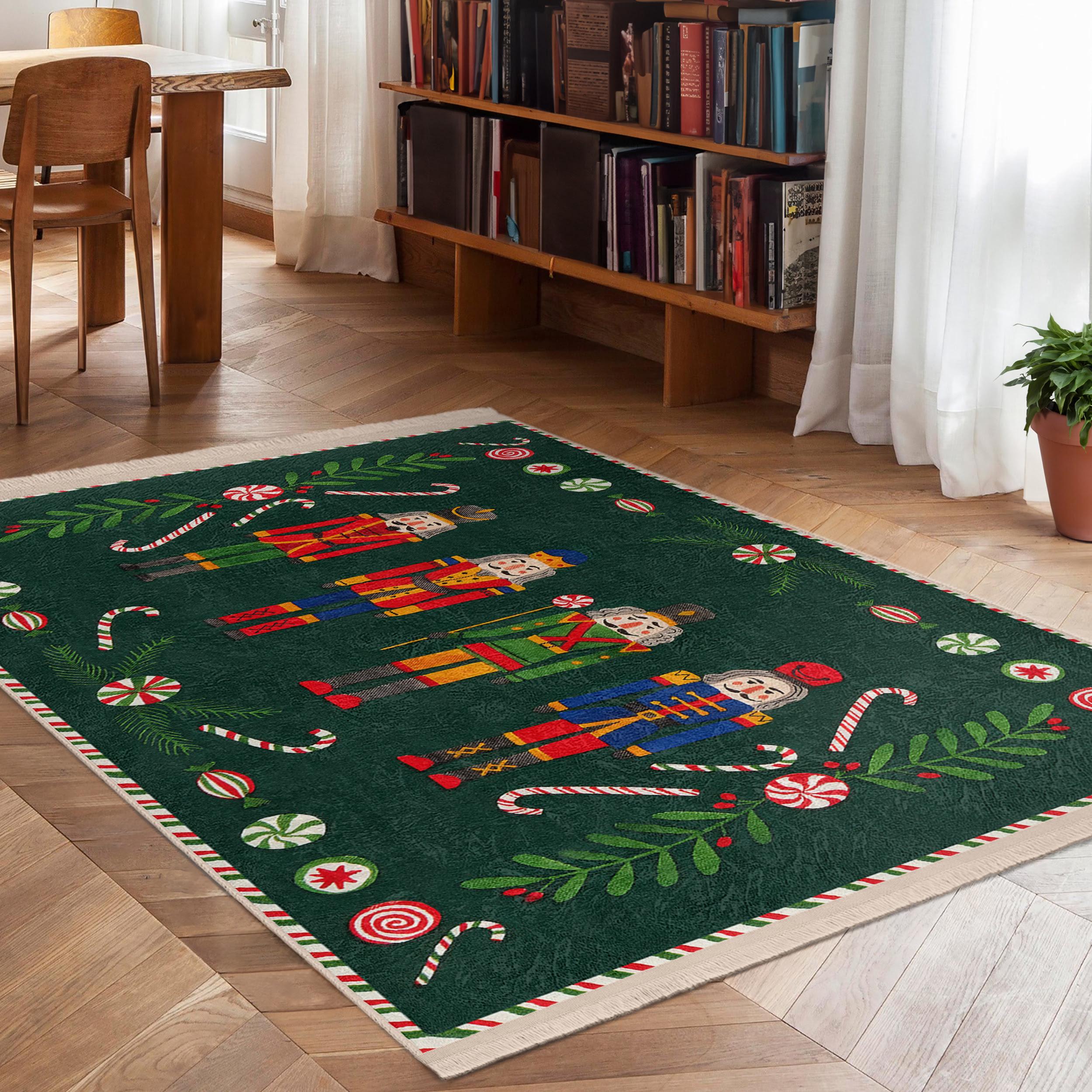 Nutcracker Christmas Area Rug - Candy Cane Pattern Mat - Festive ...