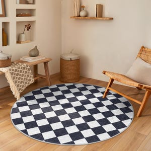 Black White Checkered Round Rug-bold Chessboard Pattern Circle Mat ...