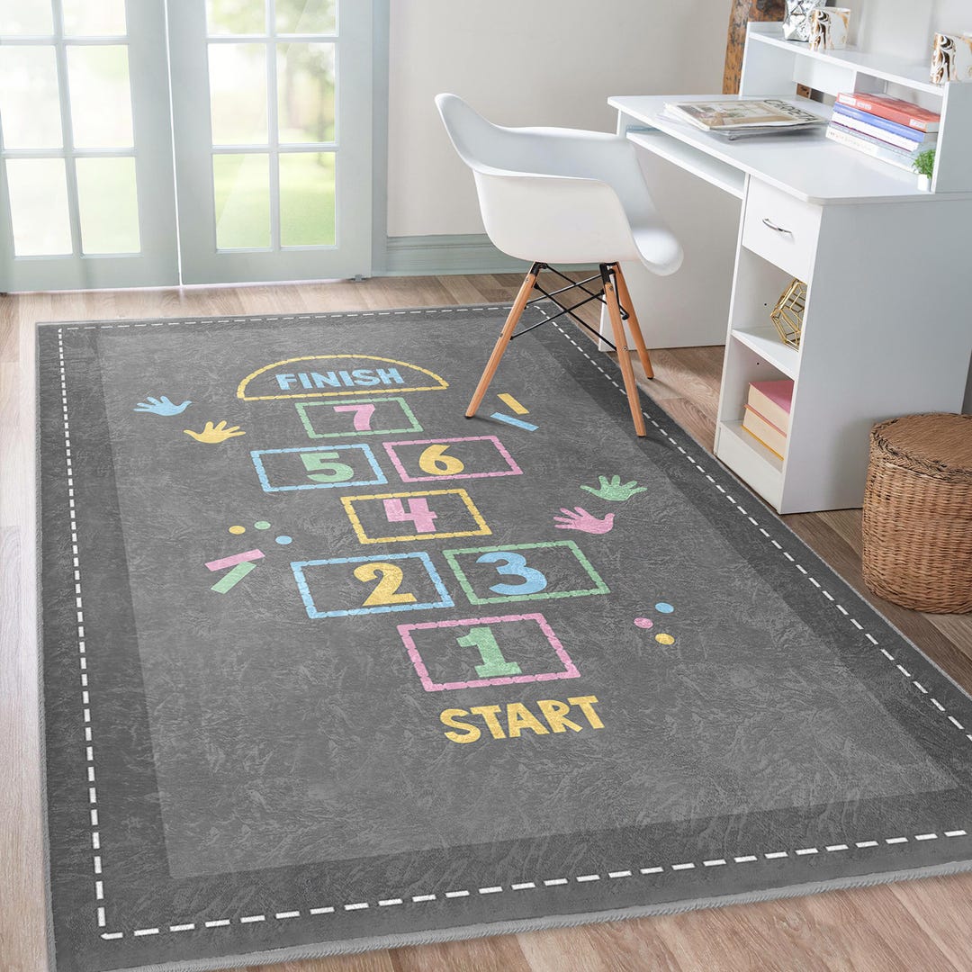 Colorful Hopscotch Pattern Rug - Kids Game Playmat Carpet -gray ...