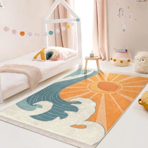 Sunburst Ocean Wave Rug-vibrant Sun Wave Pattern-coastal Beach Kids ...