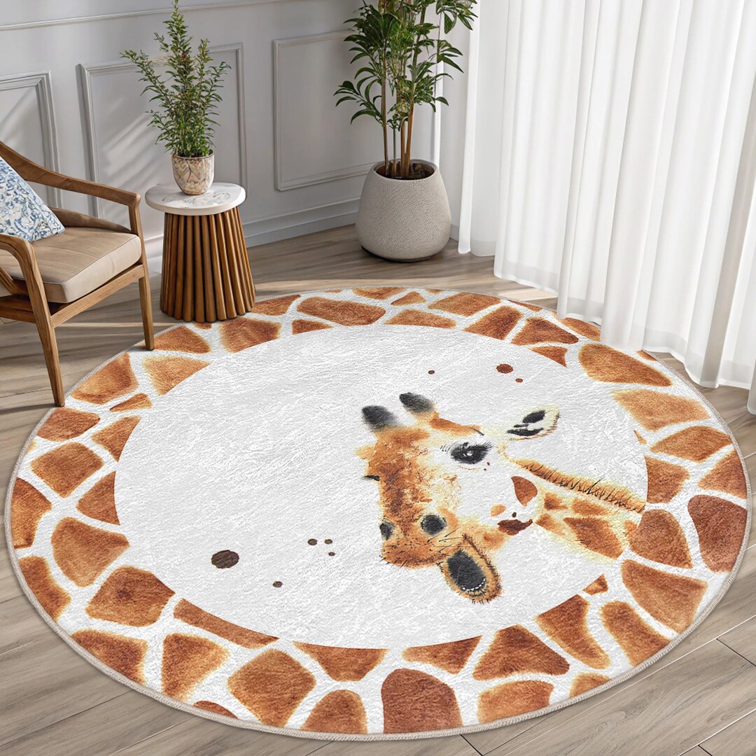 Giraffe Beige Round Rug - Giraffe Spots Animal Pattern Circle Carpet ...