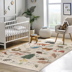 Woodland Animal Learning Rug - Alphabet Forest Design Mat - Nursery ...