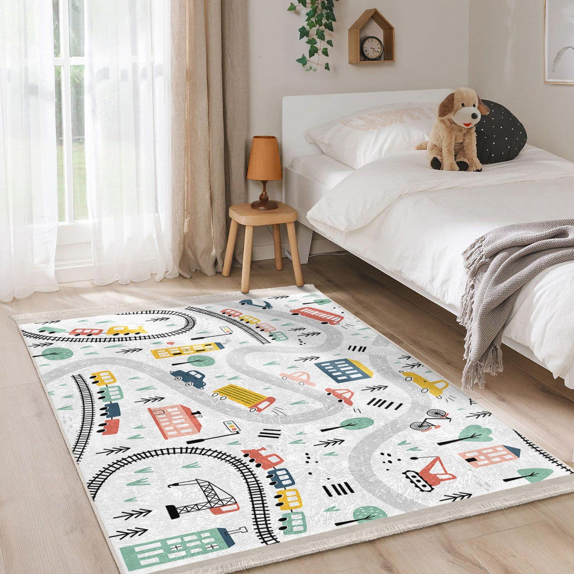 Carte routière pour chambre d'enfant, tapis voitures, voie ferrée ...