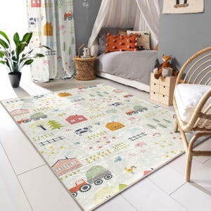 Farmhouse Kids Room Rug - Farmplay Tractor and House Nursery Carpet ...