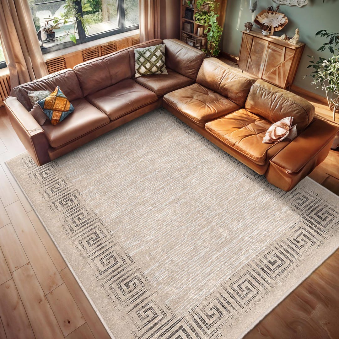 Greek Key Design Area Rug - Ancient Meander Pattern Accent Rug - Framed ...