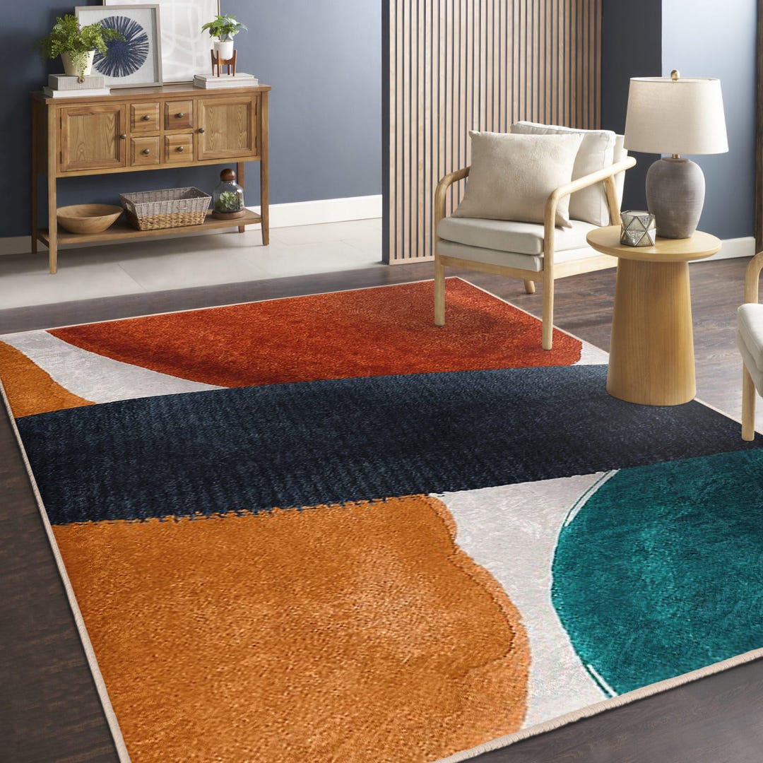 Bold Geometric Area Rug - Color Block Design Mat - Turquoise Brown ...
