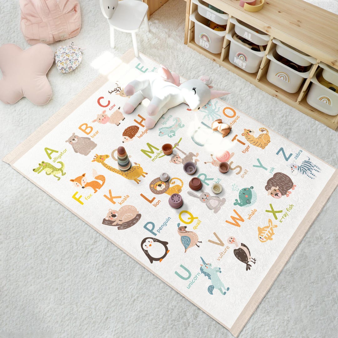 Alphabet Animal Pattern Rug -kids Room Playmat-carpet for Nursery ...