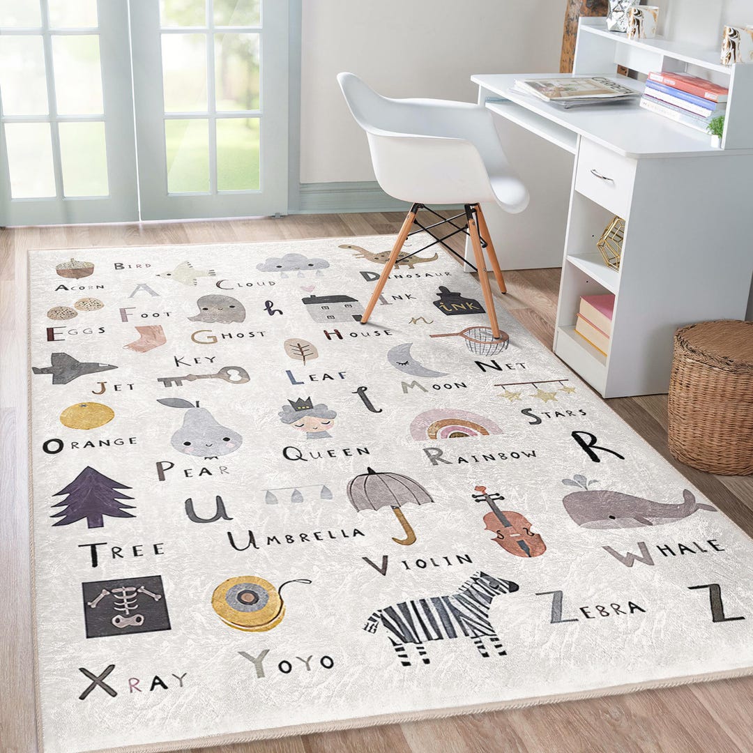 Alphabet Animal Learning Rug - Whimsical Pattern Educational Design Mat ...