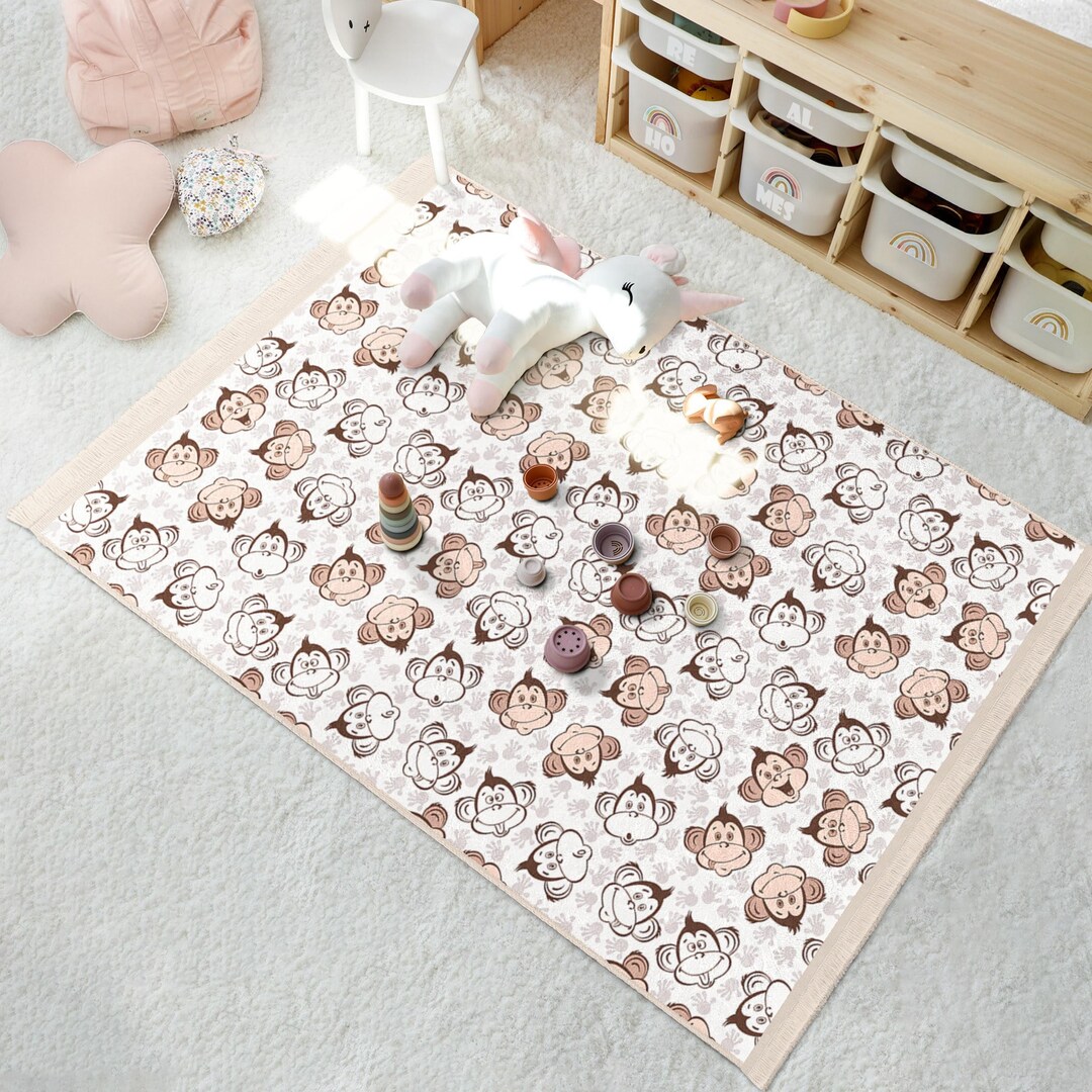 Playful Monkey Face Rug - Monkey Cartoon Pattern Carpet-brown and Beige ...