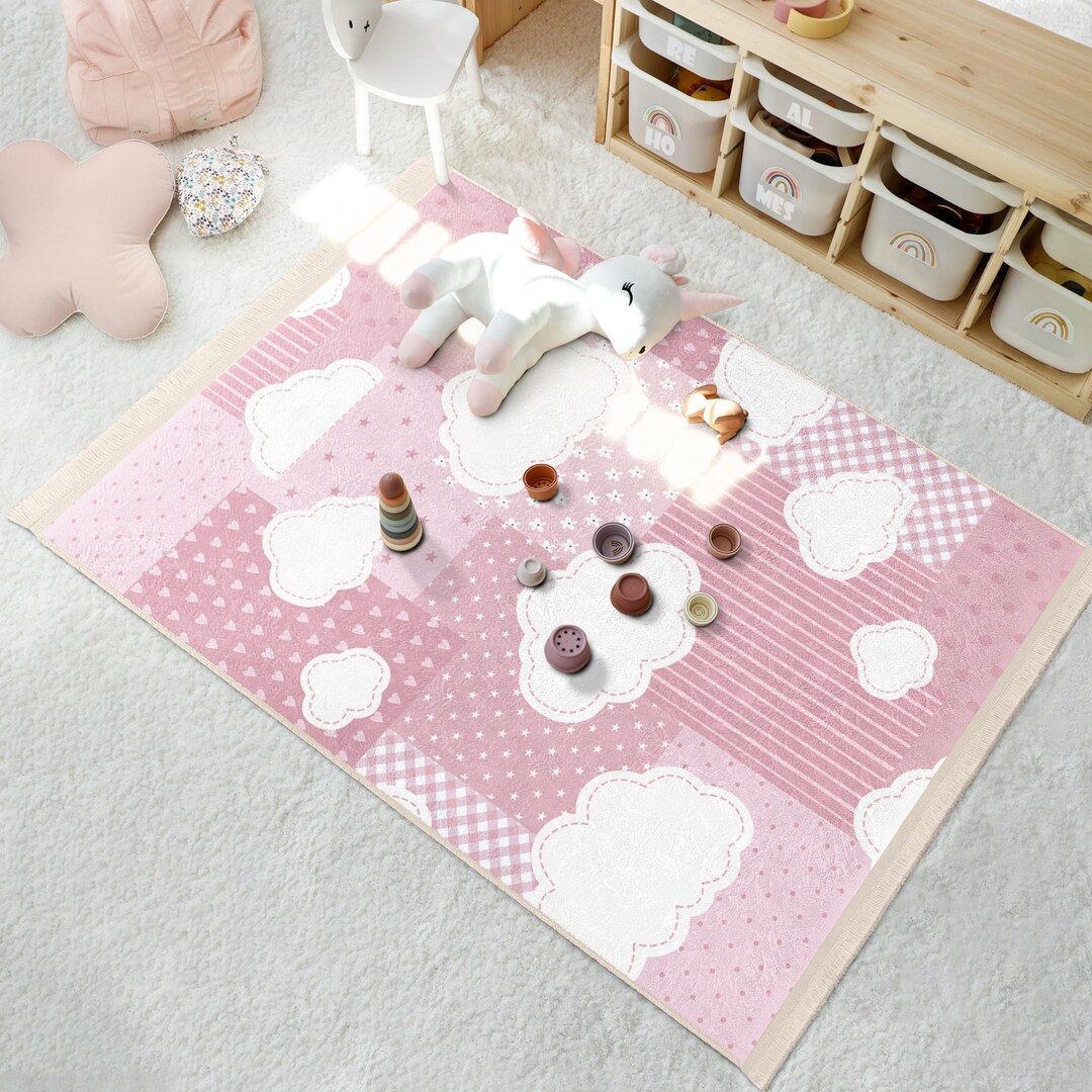 Cloud Design Pink Rug - Whimsical Cloud Pattern Mat -bedroom Accent ...