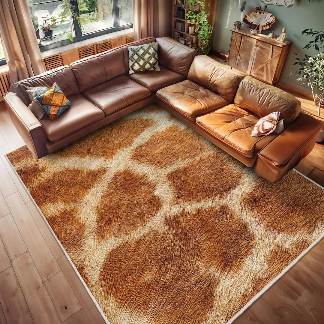 Giraffe Print Accent Rug -brown Animal Spots Mat-faux Fur Appeal Carpet ...