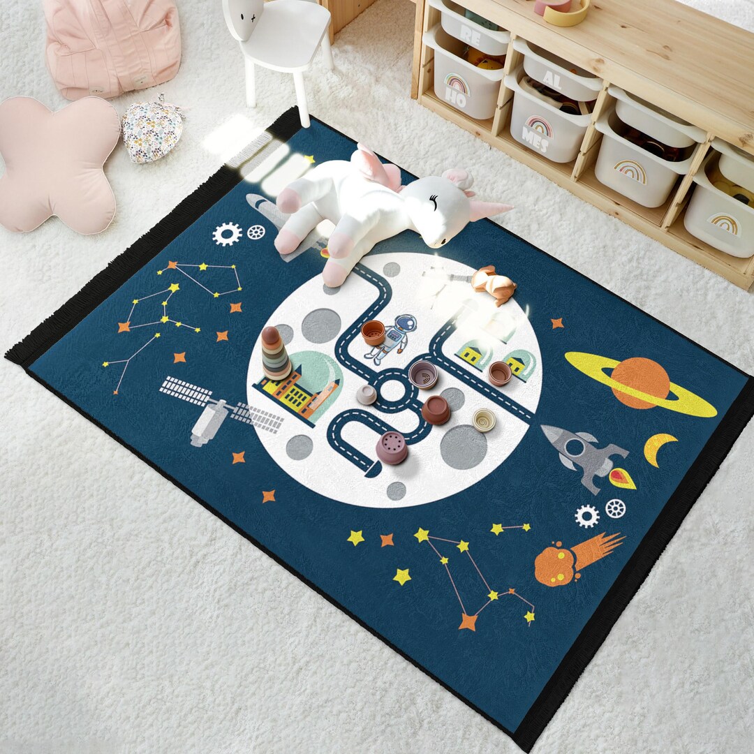 Space Adventure Kids Rug - Celestial Pathway Design Mat - Children's ...