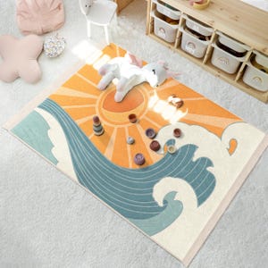 Sunburst Ocean Wave Rug-vibrant Sun Wave Pattern-coastal Beach Kids ...