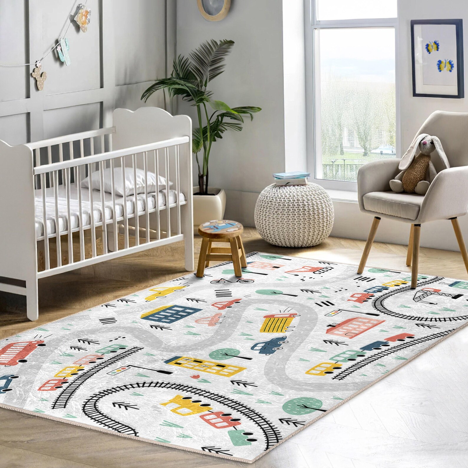 Carte routière pour chambre d'enfant, tapis voitures, voie ferrée ...