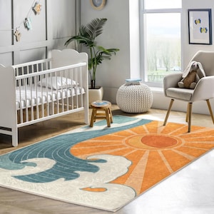 Sunburst Ocean Wave Rug-vibrant Sun Wave Pattern-coastal Beach Kids ...
