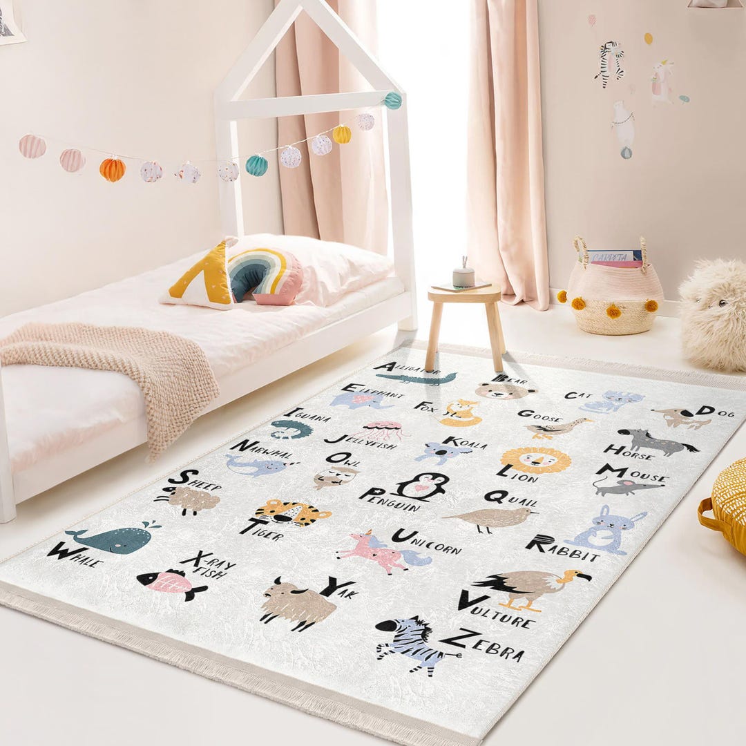 Nursery Alphabet Animals Rug - Animals ABC Education Carpet-kids ...