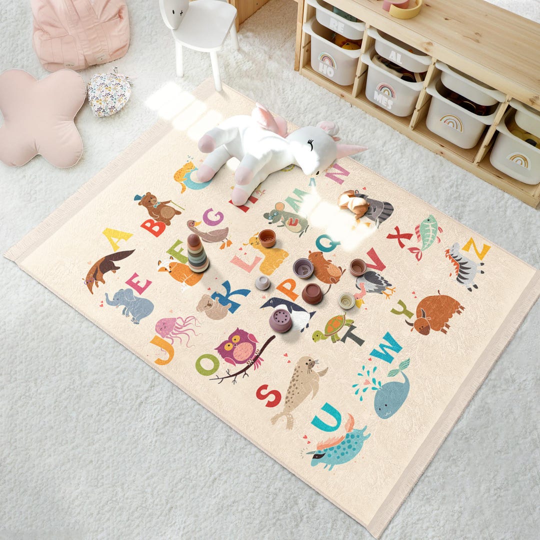 Alphabet Animal Adventure Rug-alphabet Animal Print Mat-nursery Area ...
