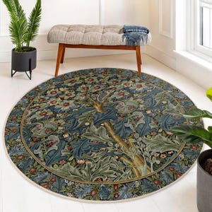 Morris Tree of Life Round Rug - Blue Botanical Leaves Circle Carpet ...