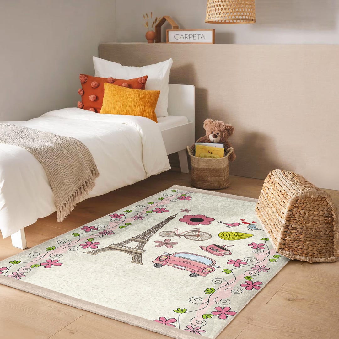 Eiffel Tower Floral Rug - Vintage Paris Theme Mat-car Child Bedroom ...