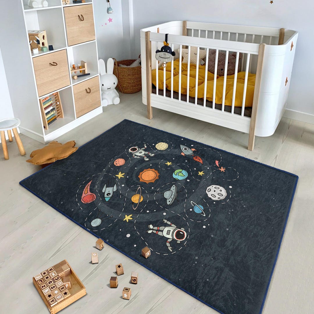 Space-themed Galaxy Rug - Astronauts Rockets Stars Planets Mat ...