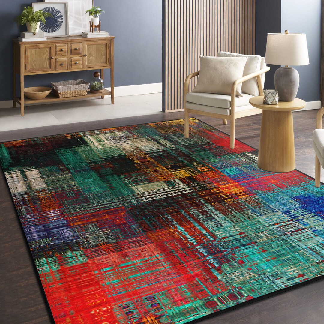 Colorful Abstract Area Rug - Dynamic Textured Design Mat - Vibrant ...