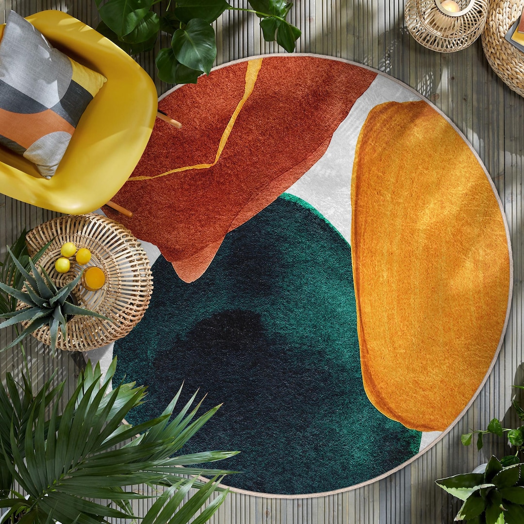 Abstract Colorblocks Round Rug - Geometric Shapes Artistic Circle ...