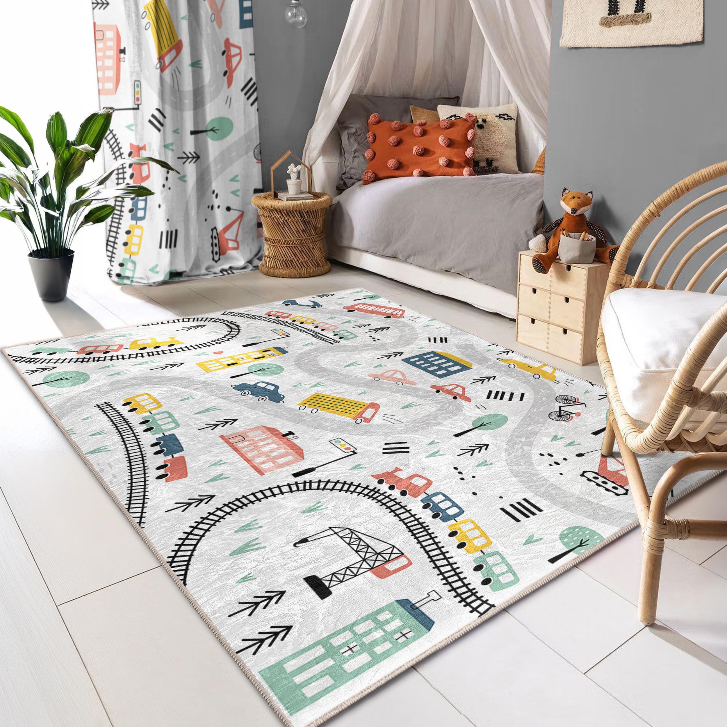 Carte routière pour chambre d'enfant, tapis voitures, voie ferrée ...