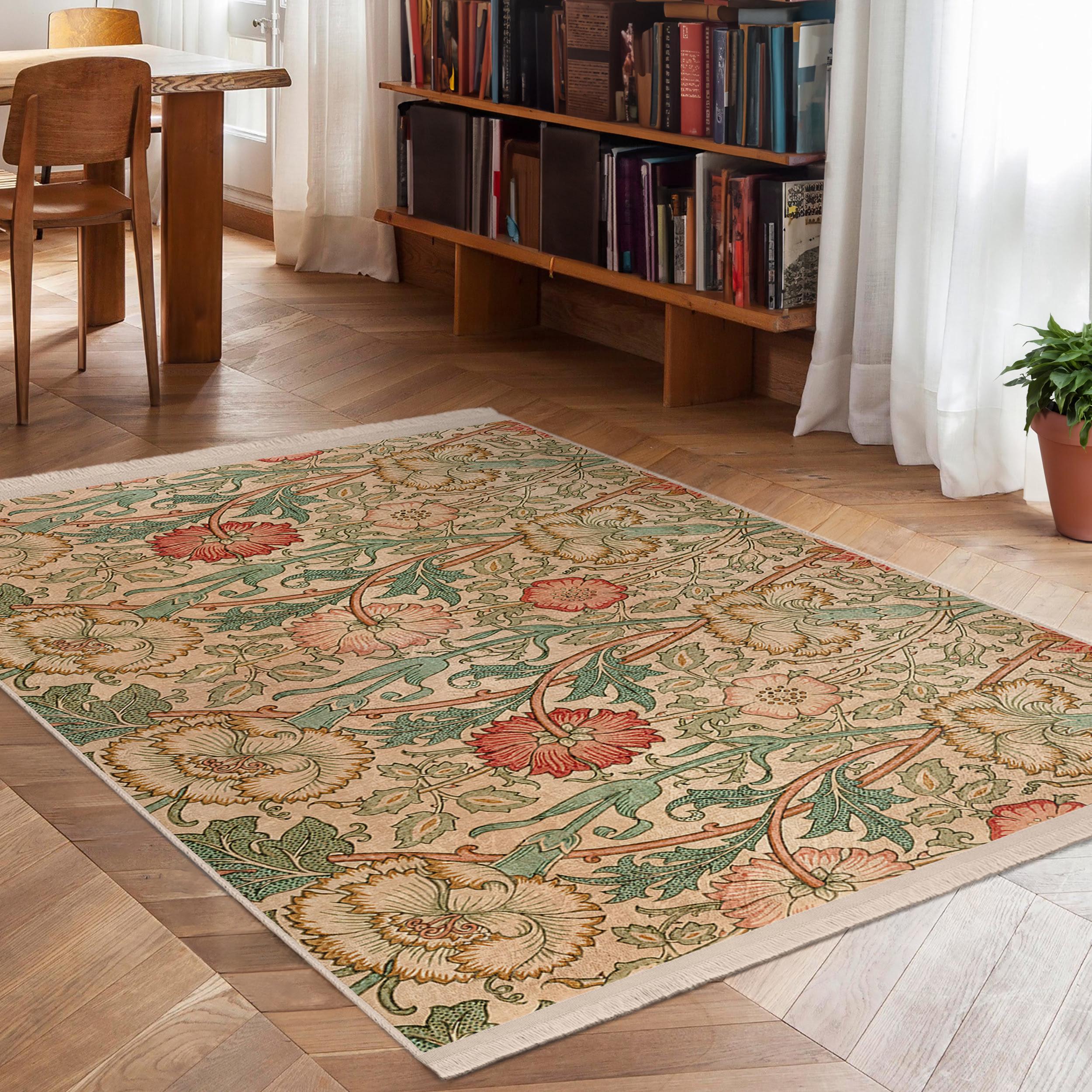 William Morris Artsy Scetch Area Rug-victorian Floral Area Rug-green ...