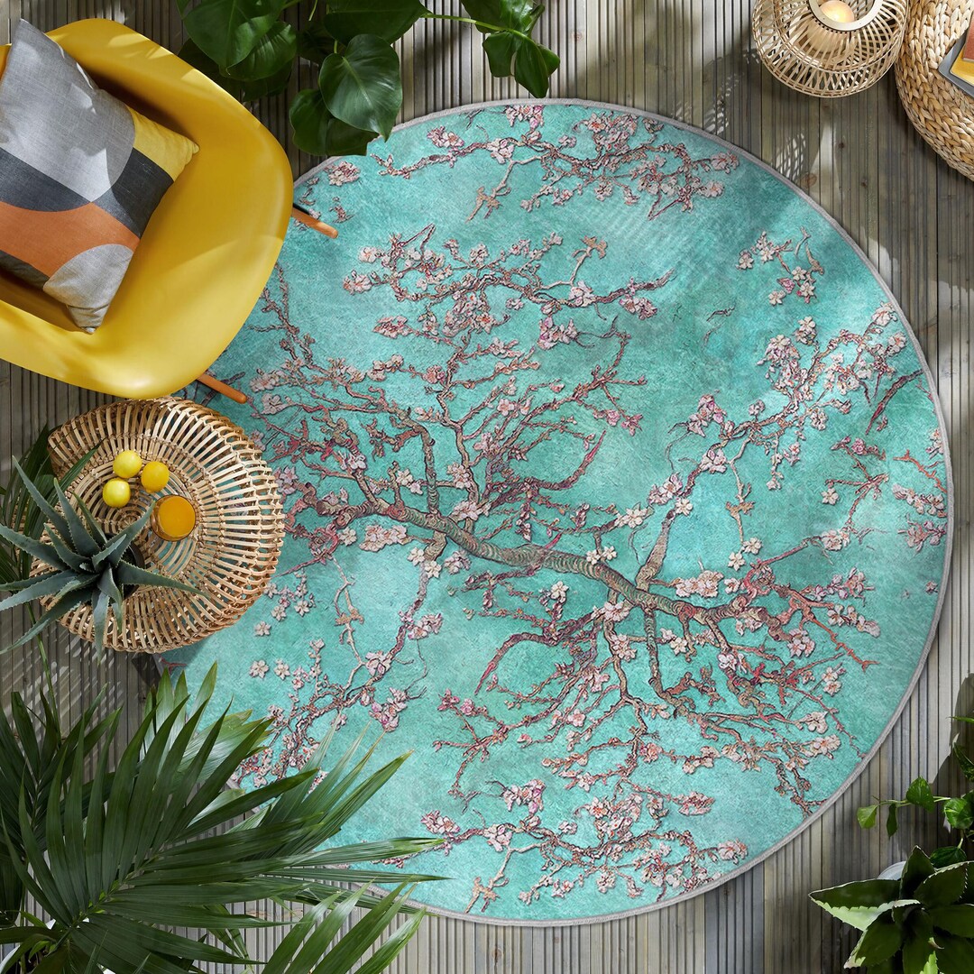 Blossoming Tree Branches Design Rug- Rustic Floral Art Mat-turquoise ...