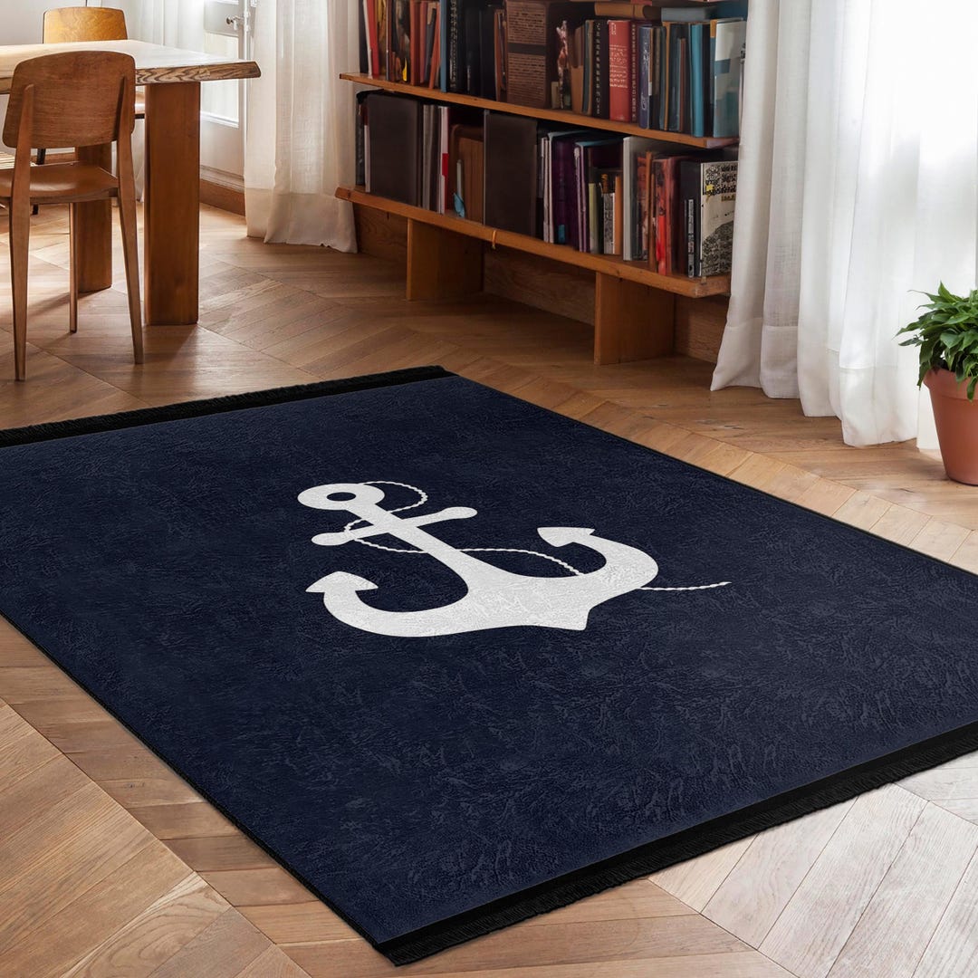 Nautical Anchor Design Area Rug - Maritime Navigator Accent Carpet ...