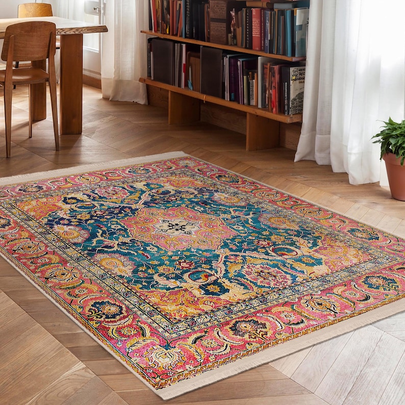 Brocade Multicolor Area Rug-vintage Floral Medallion Accent Carpet ...