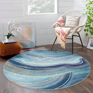 Blue Ocean Wave Design Round Rug - Swirling Watercolor Patterns Circle ...