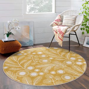Botanical Floral Yellow Round Rug -pine Cones Dandelion Pattern-circle ...