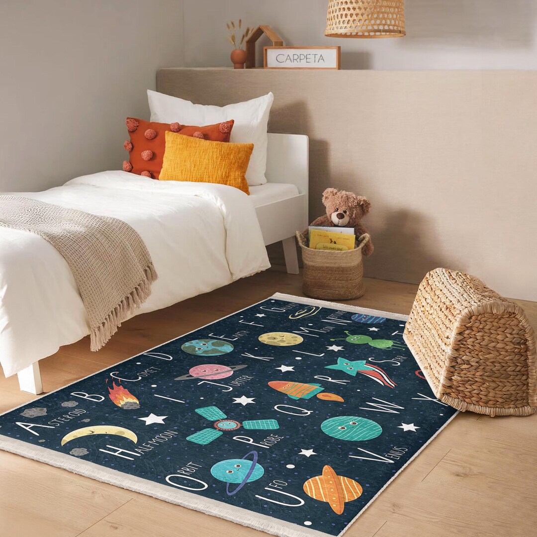 Space Alphabet Rug-kids Galaxy Planets Design-playroom Area Rug ...