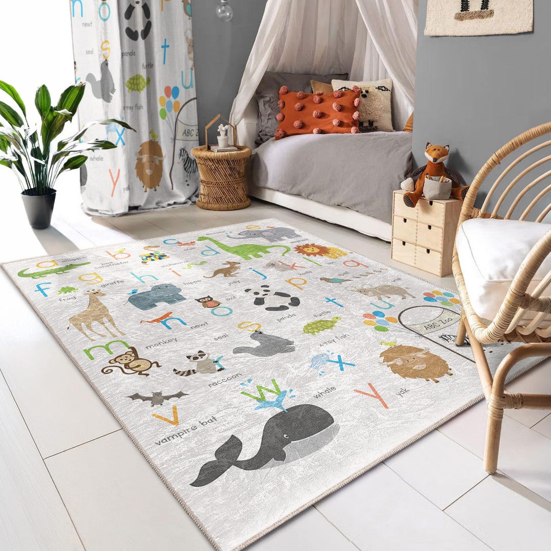 Alphabet Safari Adventure Kids Rug-animal Learning Colorful Kids ...