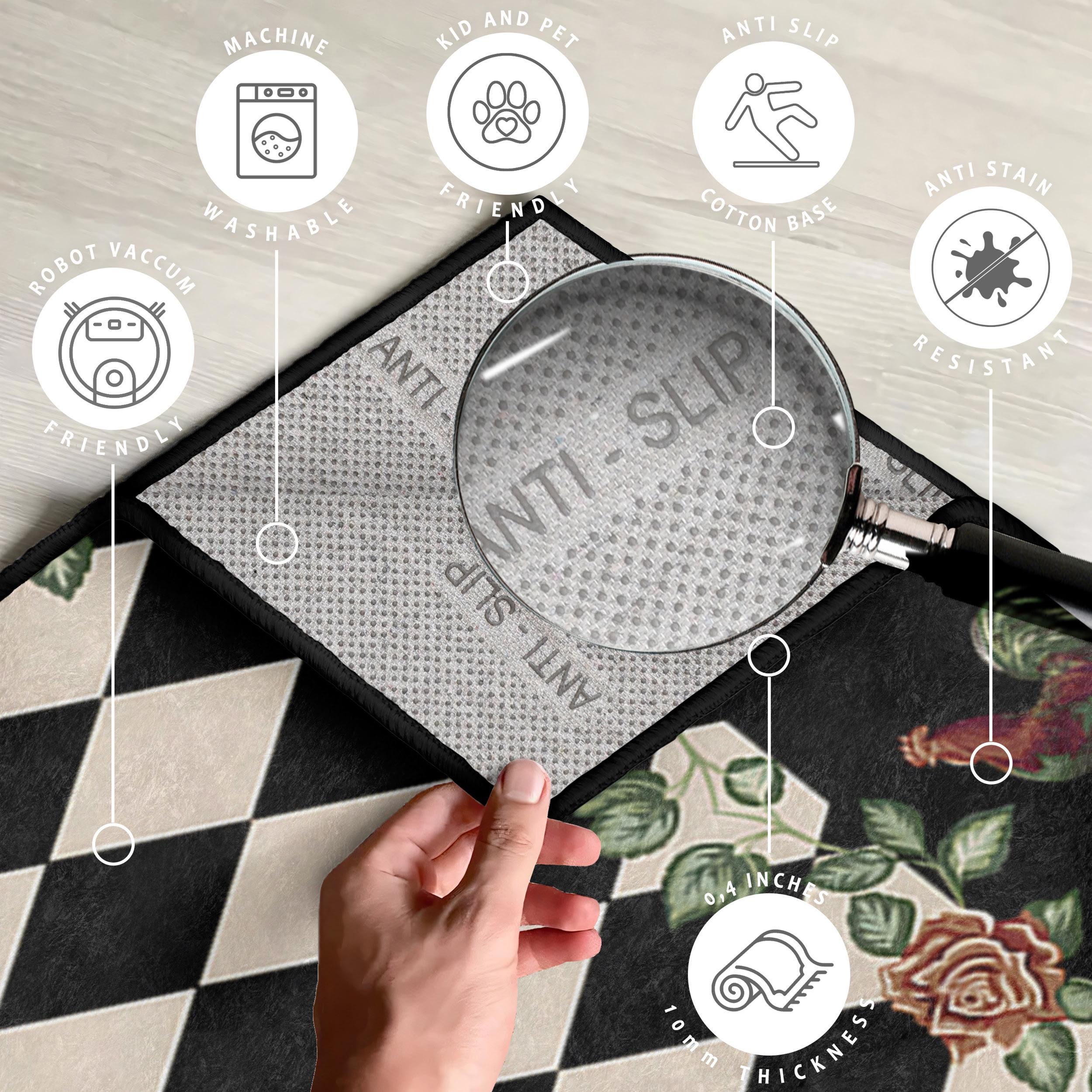 Classic Checkered Floral Round Rug - Diamond Pattern Floral Circle ...